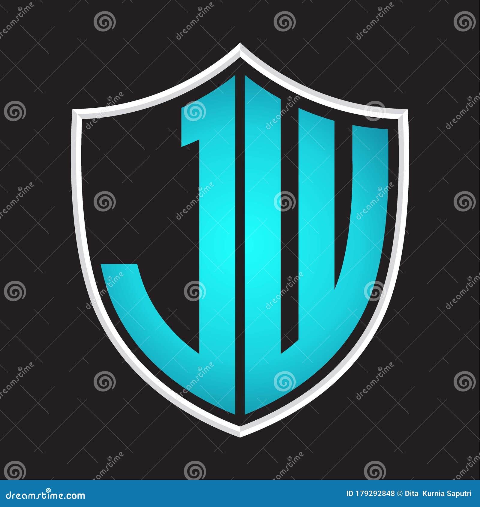 JW Logo Monogram with Shield Shape Isolated Blue Colors on Outline ...