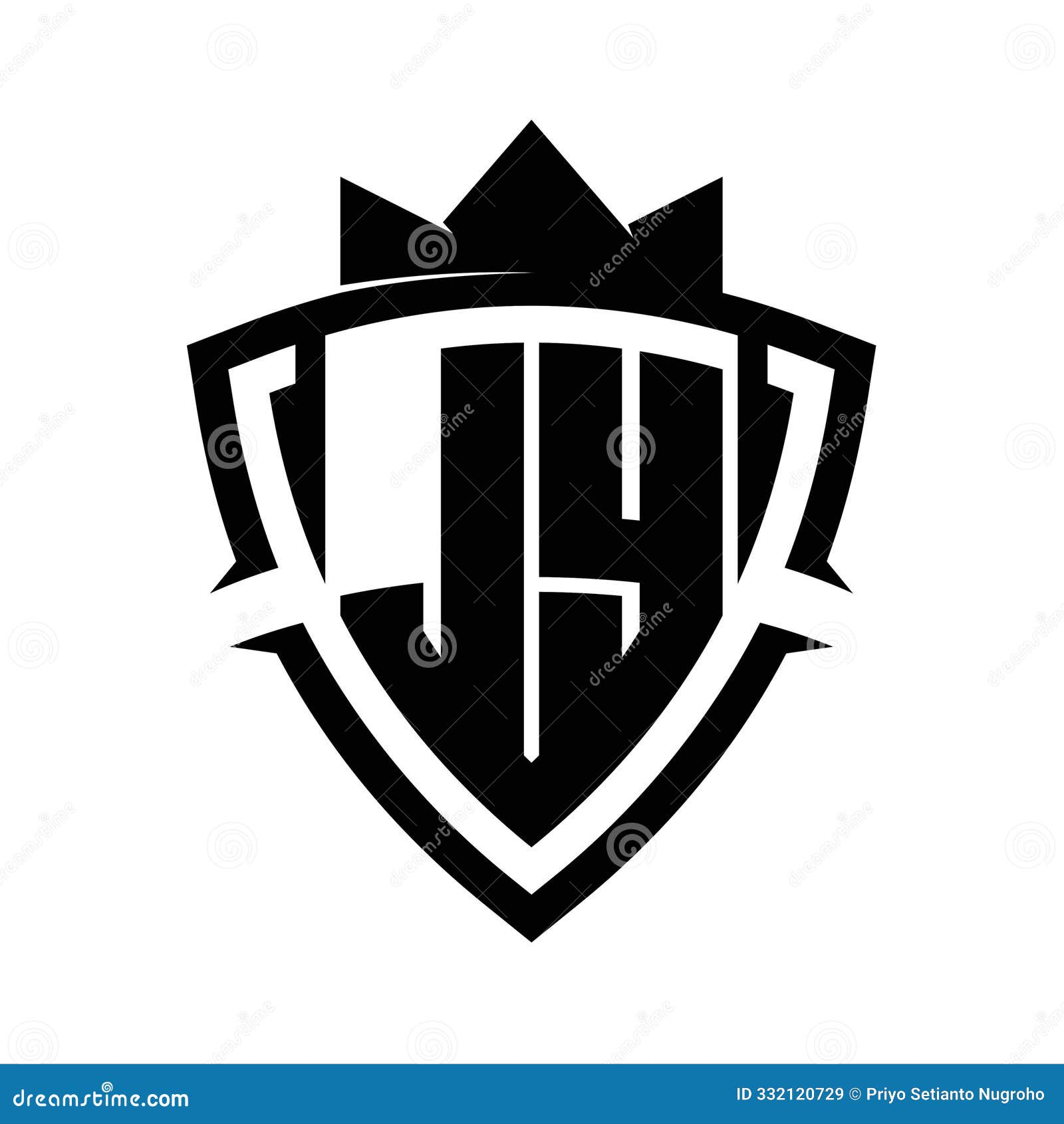 JY Letter Bold Monogram Triangle Curve Shield Shape With Crown Black ...