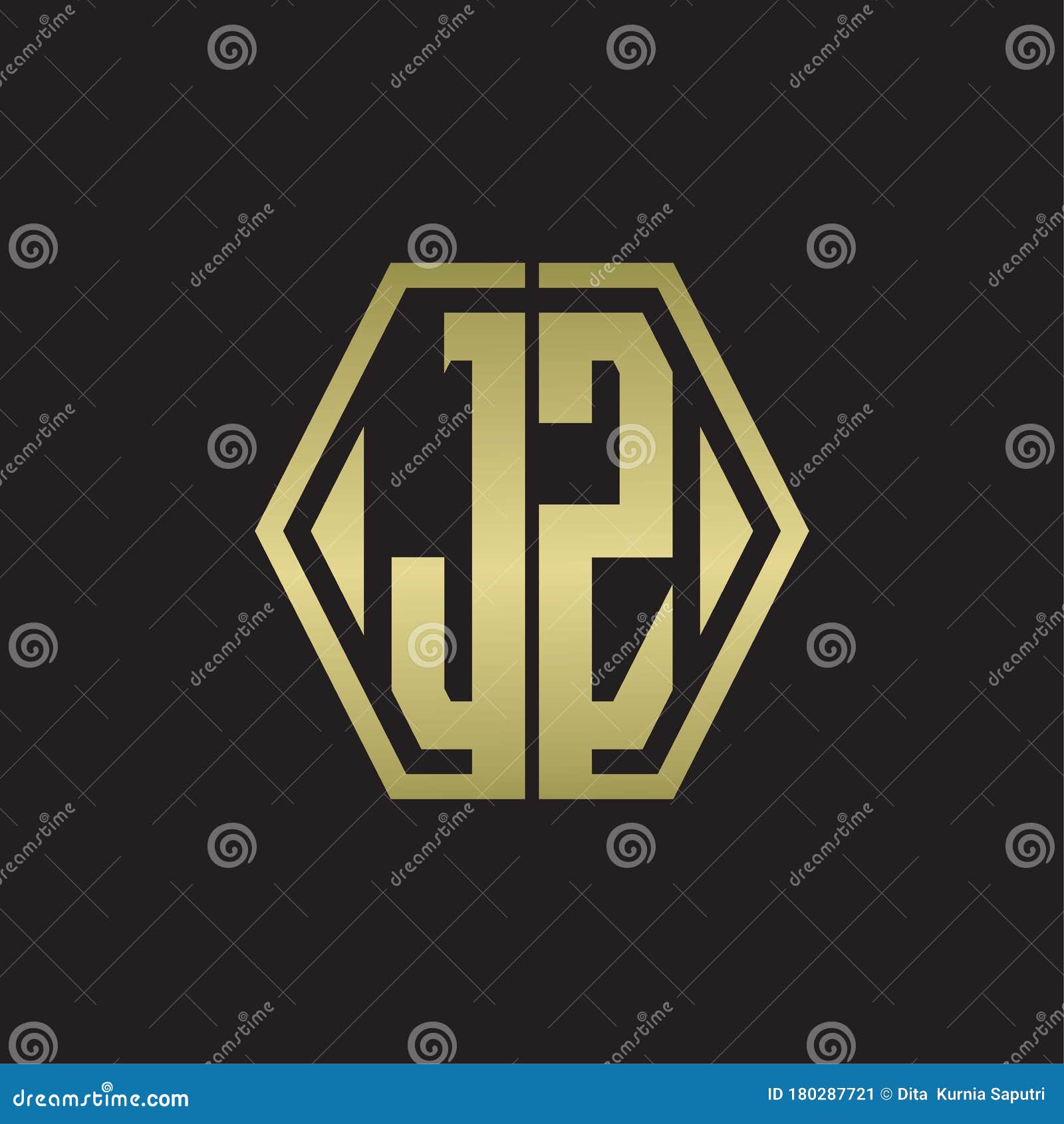 JZ Logo Monogram with Hexagon Line Rounded Design Template with Gold ...