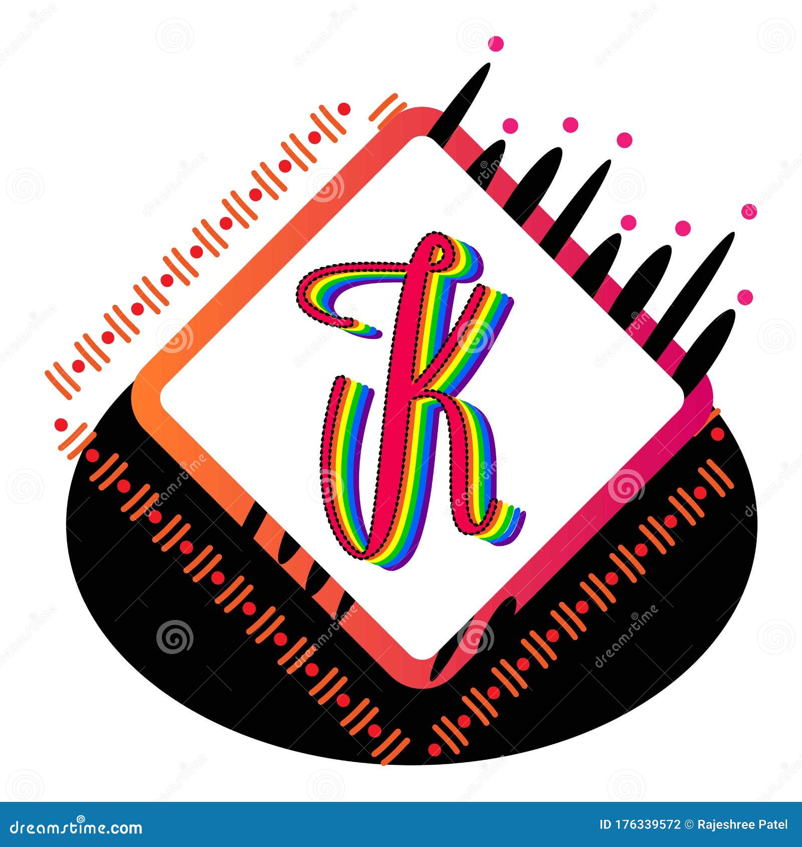 K Letter. Alphabet K Sticker. Rainbow Style Character on Abstract ...