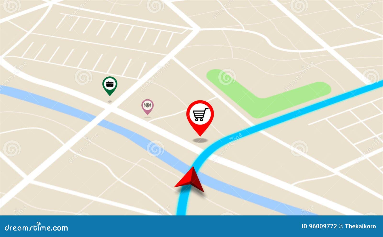 4K Animation Moving GPS Navigator on Map with Map and Icon on Location ...
