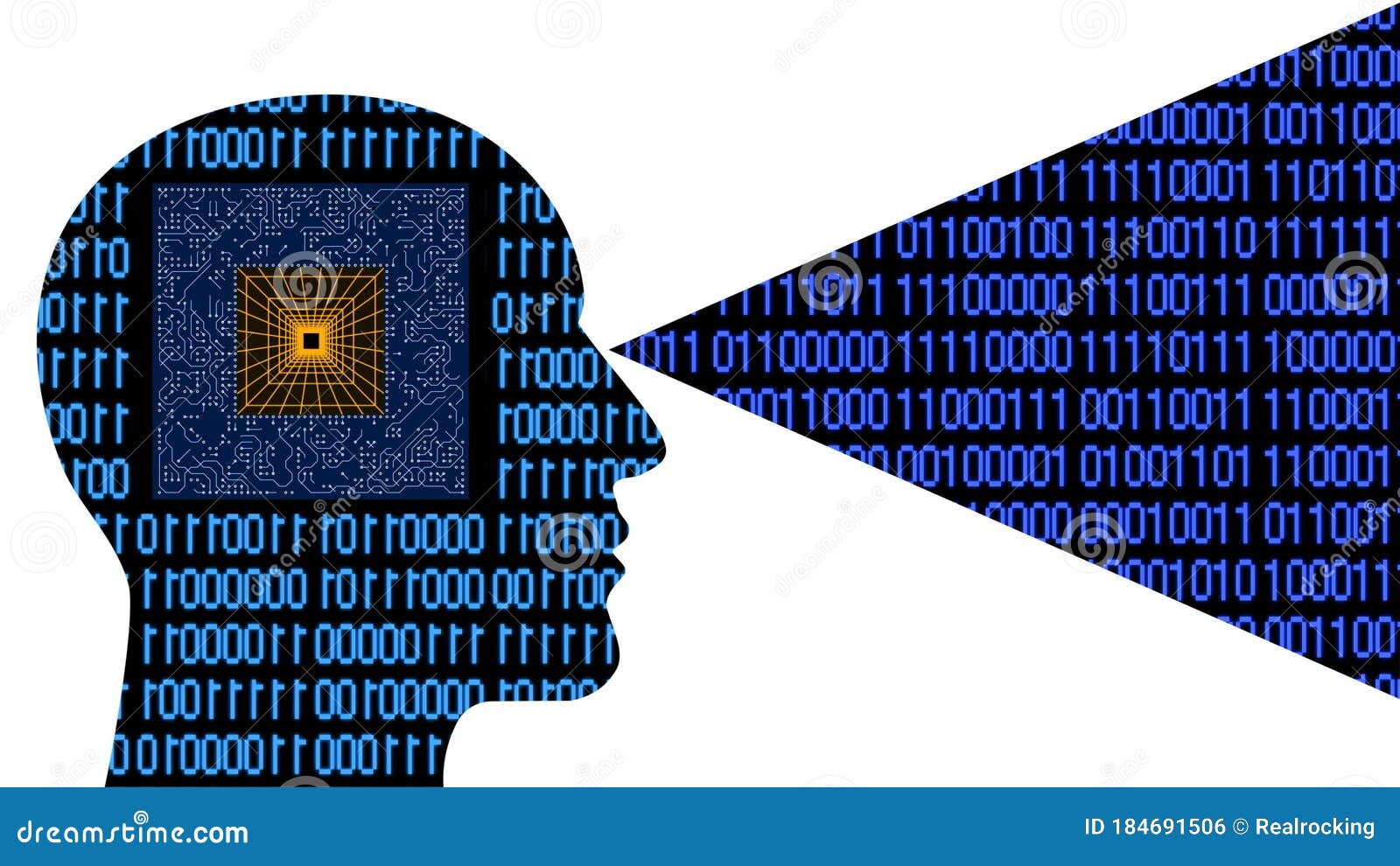 4k Brain Head Matrix Binary Code,man Thinking AI Chip Circuit Cpu ...