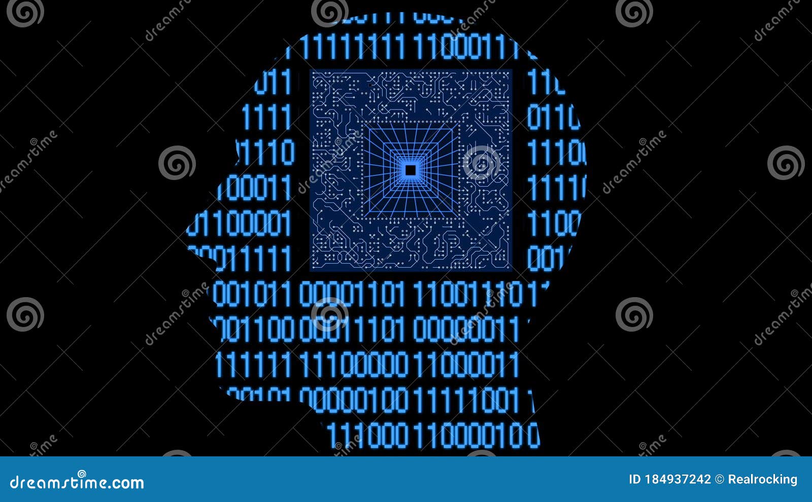 4k Brain Head Matrix Binary Code,man Thinking AI Chip Circuit Cpu ...