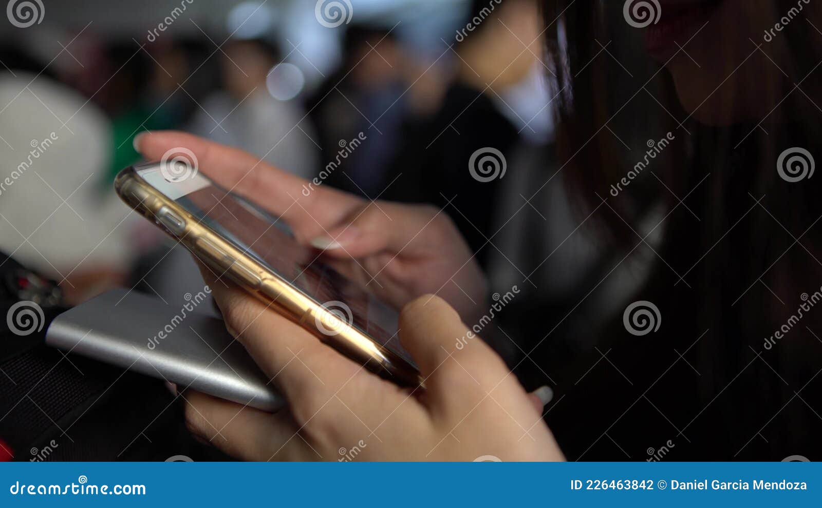 4K Crowd of Tourists Using Smartphone in a Queue for Ride Tram Victoria ...