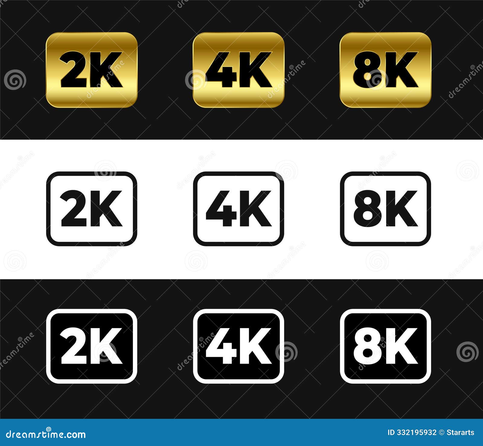 2k, 4k and 8k Display Resolution Label in Pack Stock Illustration ...