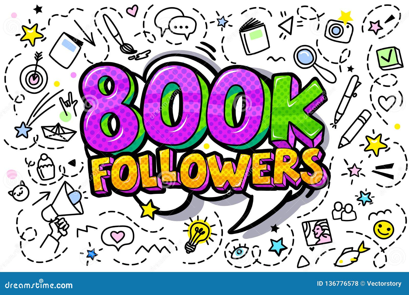 800K Followers Illustration in Pop Art Style. Stock Vector ...