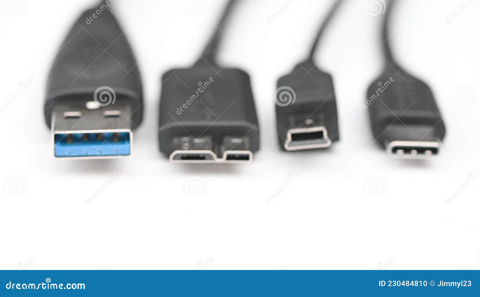 Close Up Comparison of USB Type a Type B Type C Mini Micro USB ...
