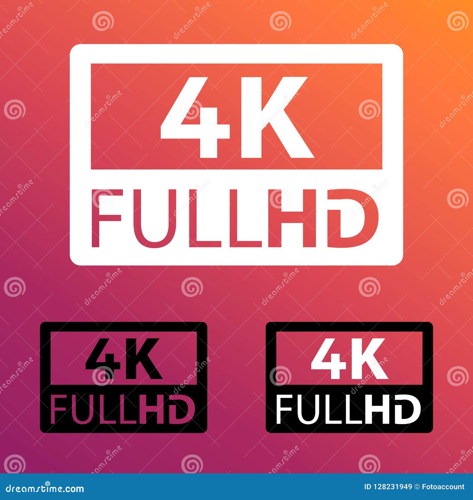4k Fullhd Vector Icon In 6 Different Modern Styles. Black, Two Colored ...