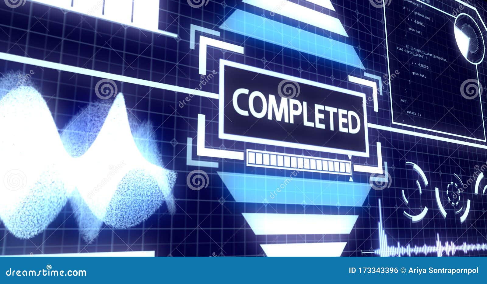 4K Futuristic Digital Completed Screen HUD with Process Bar and Digital ...