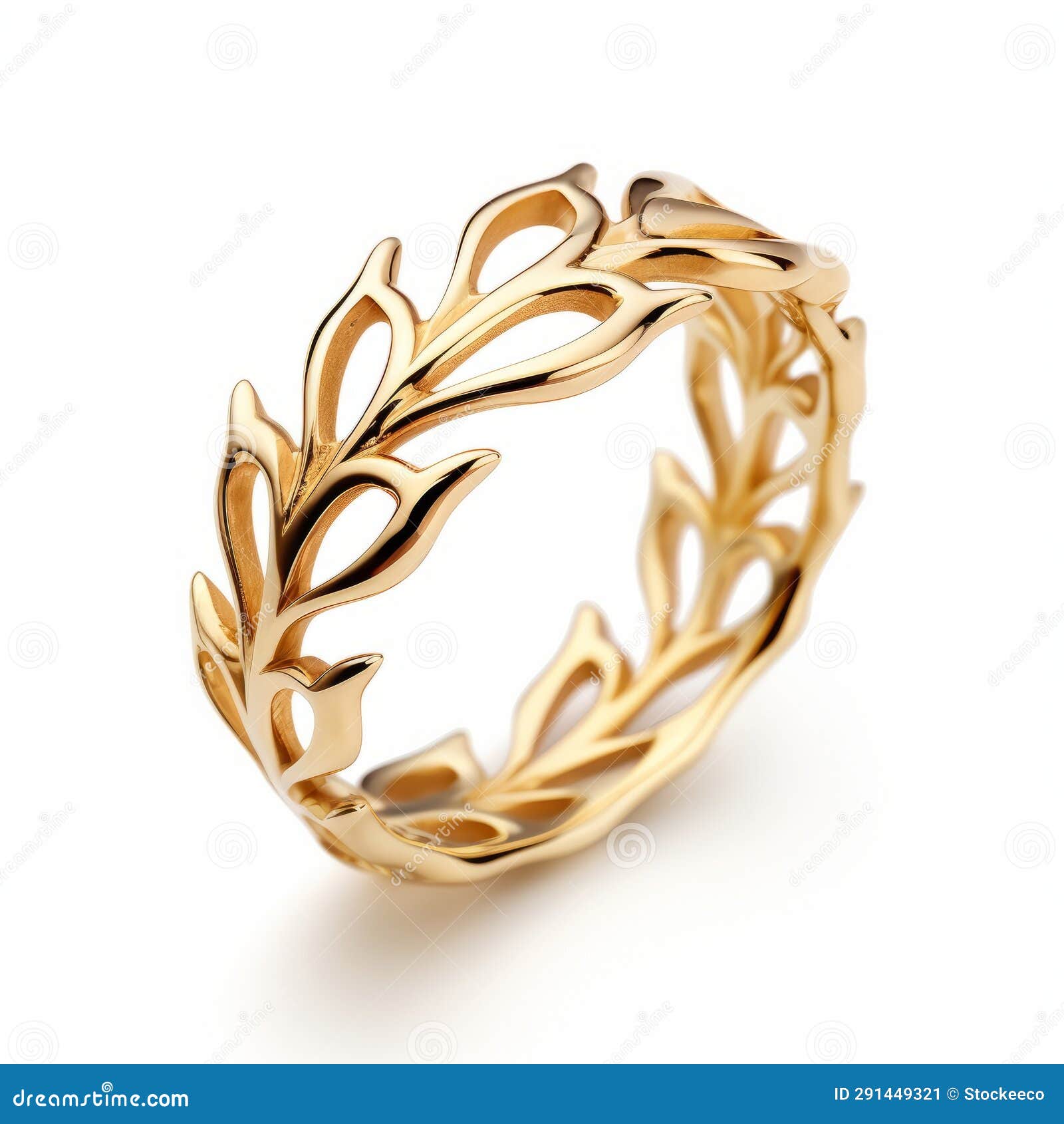 Meticulously Designed 14k Gold Leaf Ring On White Background Royalty ...