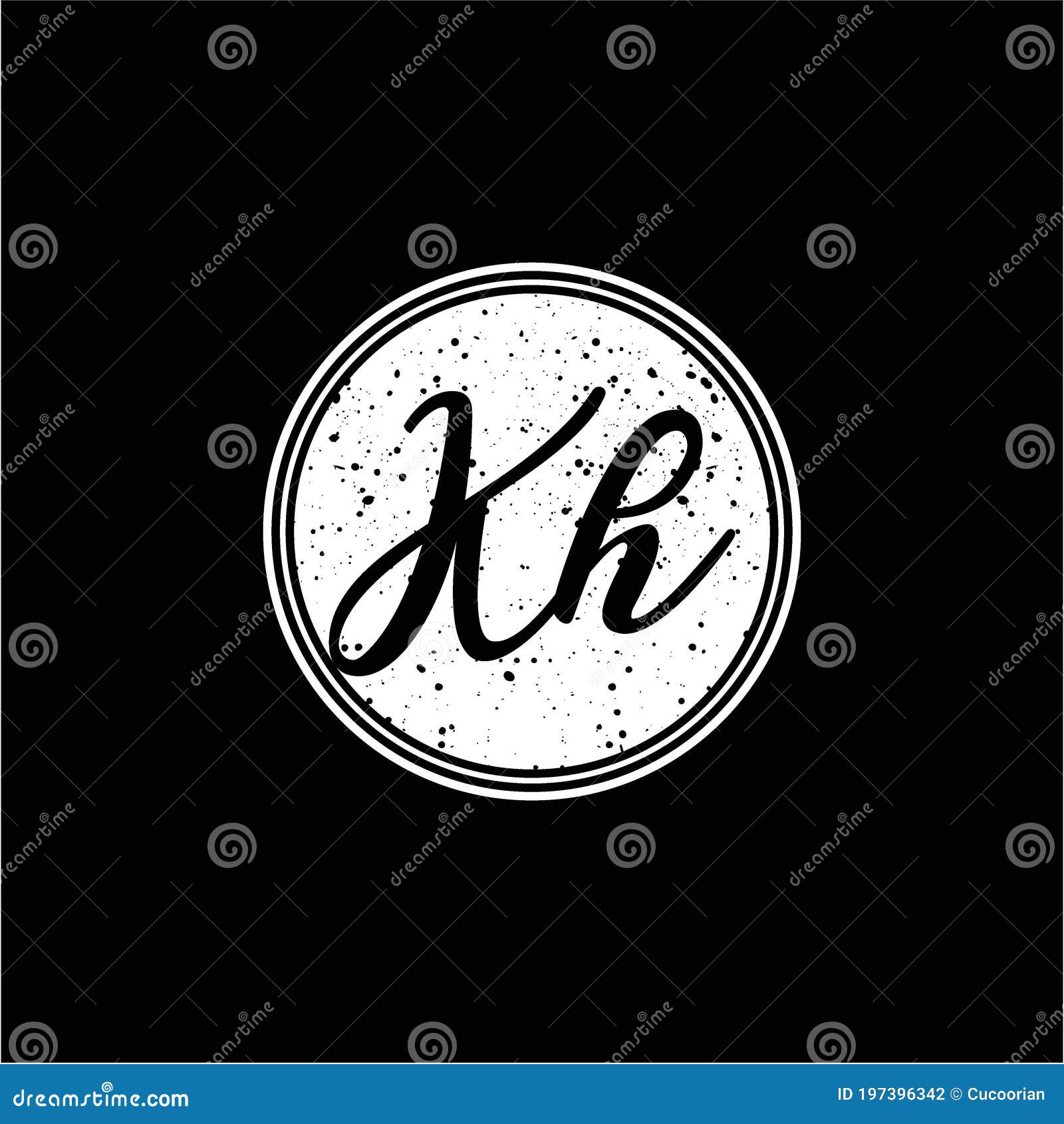 K H Initial Handwriting in Black and White Circle Frame Design Stock ...