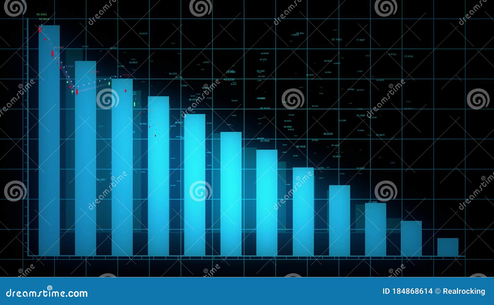 4k HUD Graph,Bar Graph Fall Down with Arrow,Business Digital Trend ...