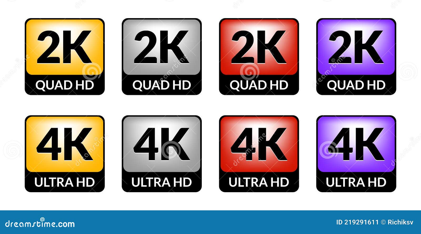 2k and 4k icon set stock vector. Illustration of quad - 219291611