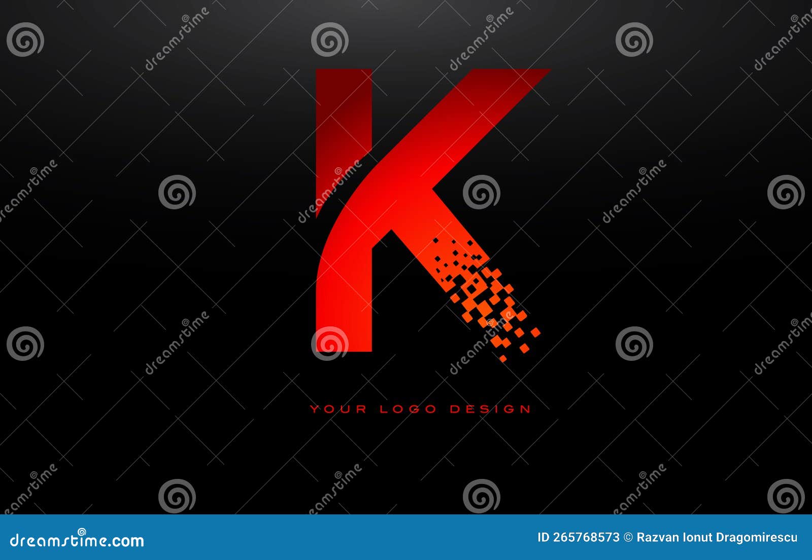K Initial Letter Logo Design with Digital Pixels in Red Colors Stock ...