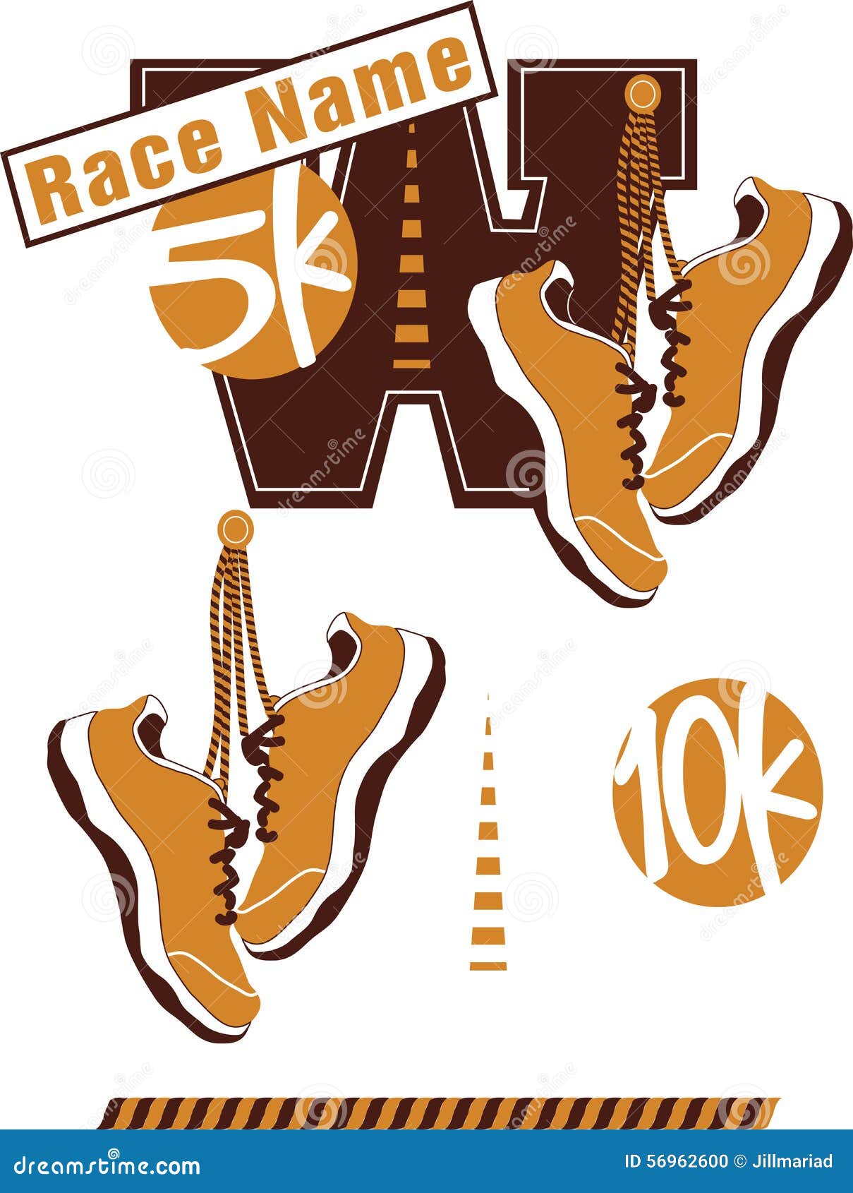 5k or 10k Road Race Logo Elements with Sneakers - Stock Illustration ...