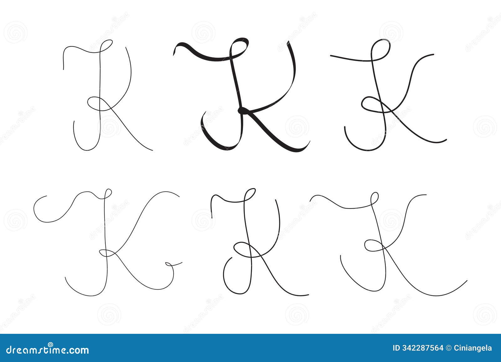 K Letter Initial Cursive Hand Written Calligraphic Alphabet Set for ...