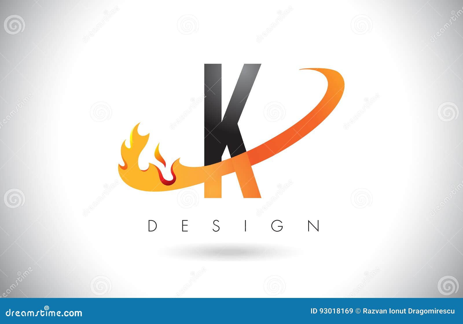 K Letter Logo with Fire Flames Design and Orange Swoosh. Stock Vector ...