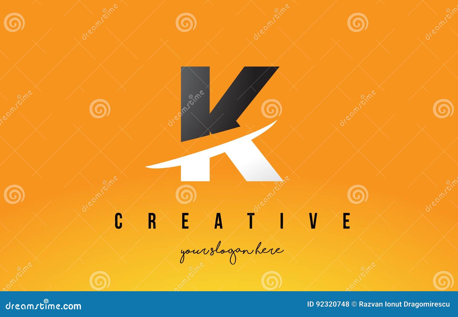 K Letter Modern Logo Design With Yellow Background And Swoosh Stock
