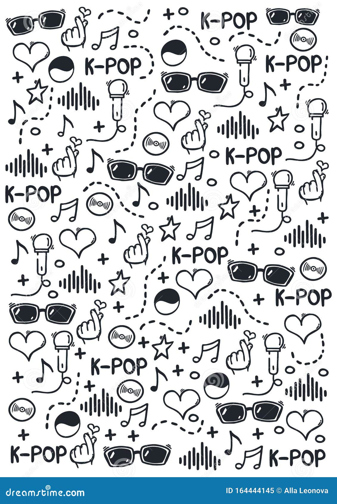 K Pop Hand Draw Doodle Background. Korean Music Style. Stock Vector ...