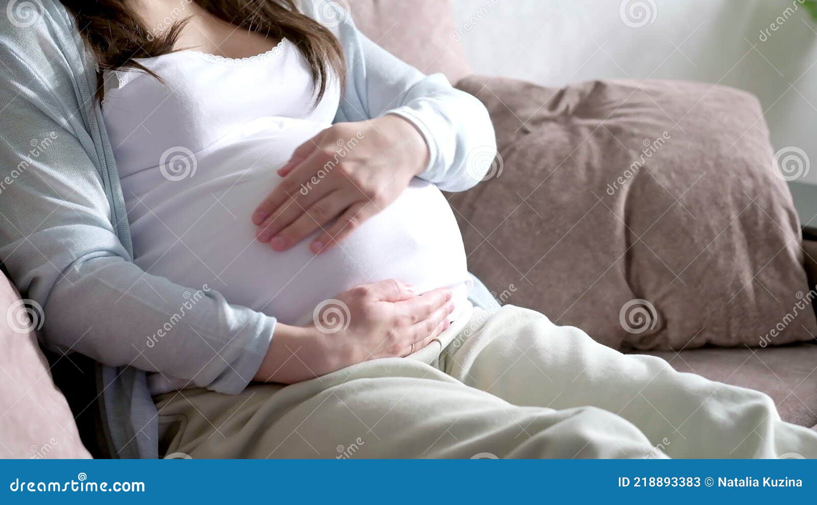 4k Pregnant Expectant Mother Caressing Her Belly Woman Hands Touching