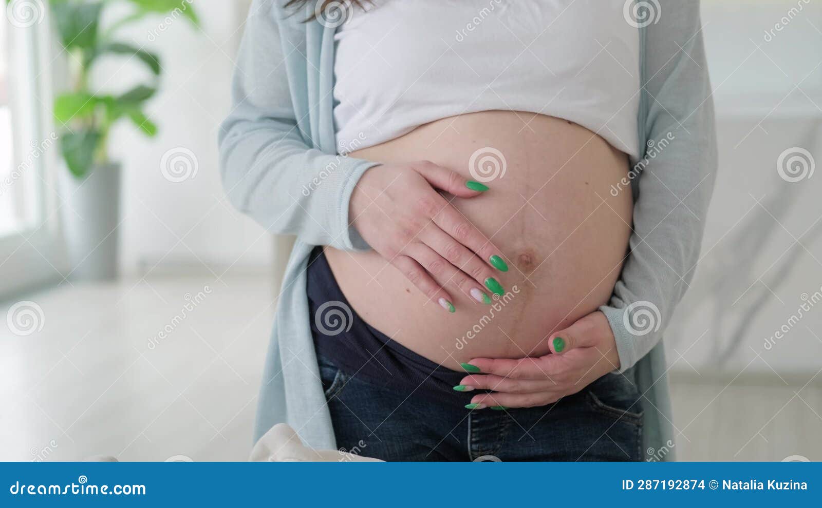 4k Pregnant Expectant Mother Caressing Her Belly Woman Hands Touching