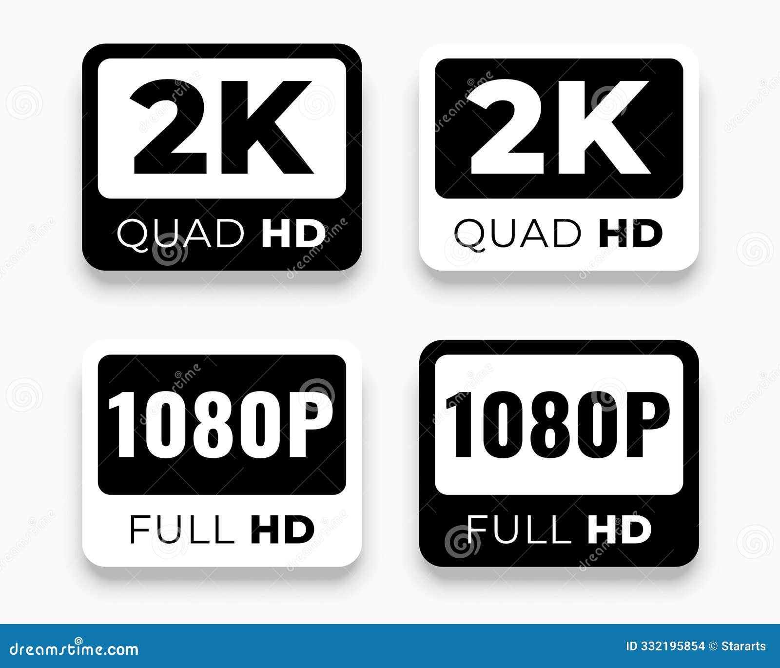 2k Quad and 1080 Full Hd Screen Resolution Pixel Tag Icon Stock Vector ...