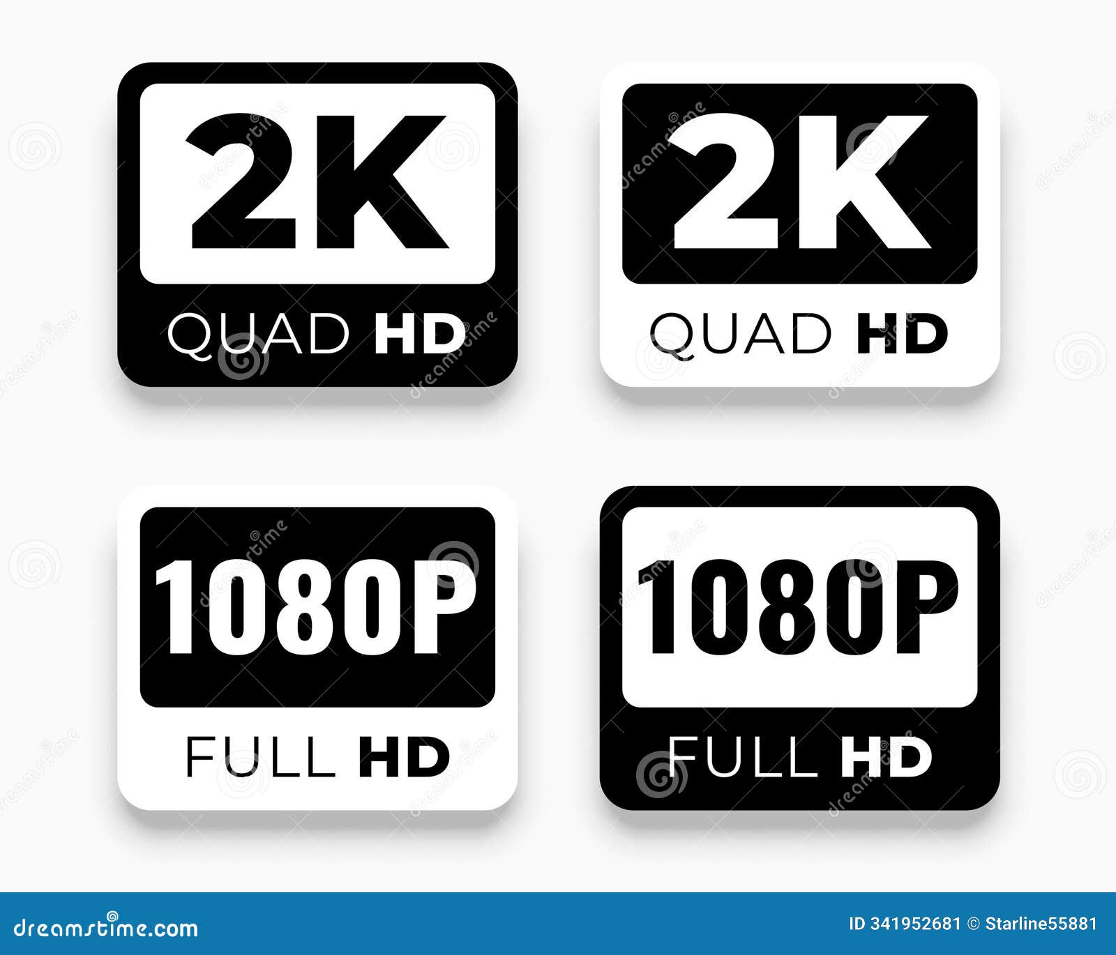 2k Quad and 1080 Full Hd Screen Resolution Pixel Tag Icon Stock Vector ...