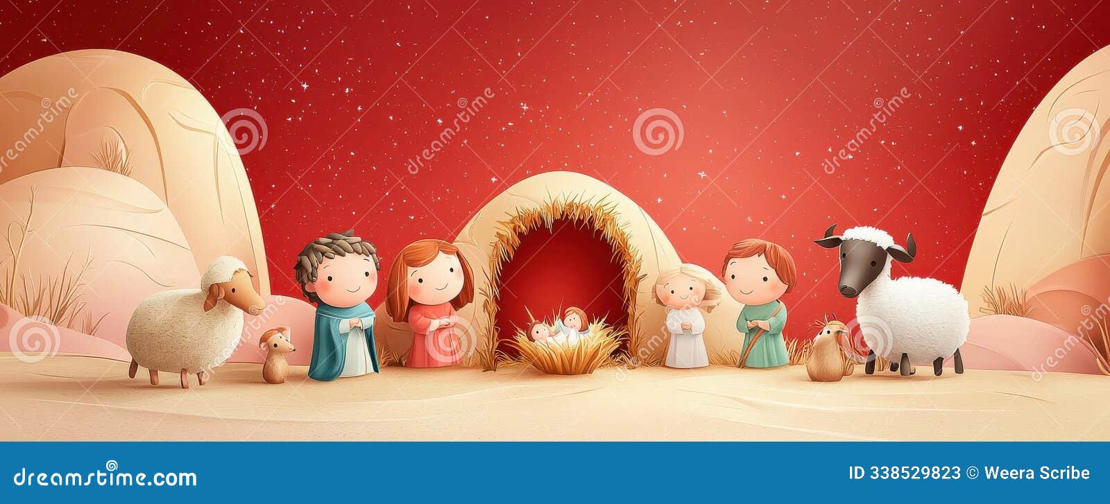 4K Realistic Animation of a Nativity Scene with Shepherds, Red ...