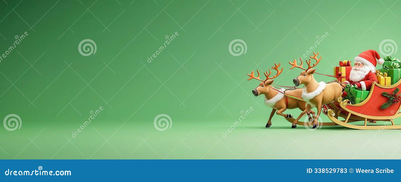4K Realistic Animation of Reindeer Pulling Santa S Sleigh, Green ...