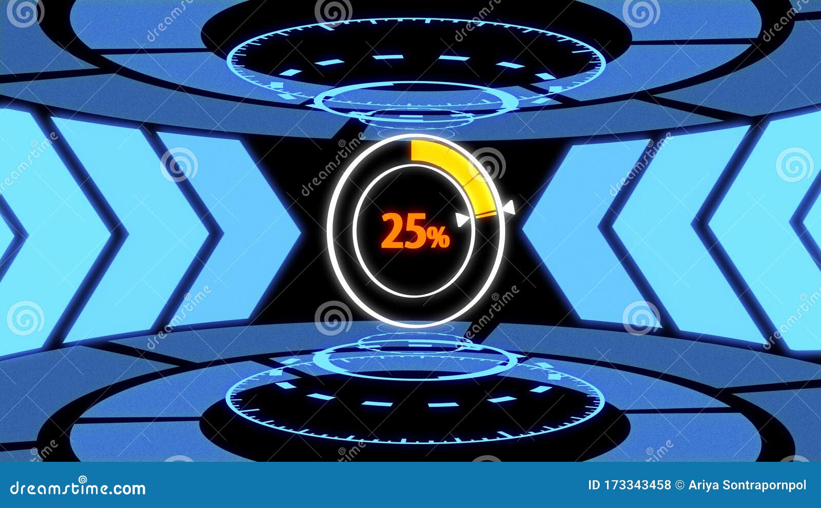 3D Loading Screen HUD in Technology Laboratory with Arrow Path Lights ...