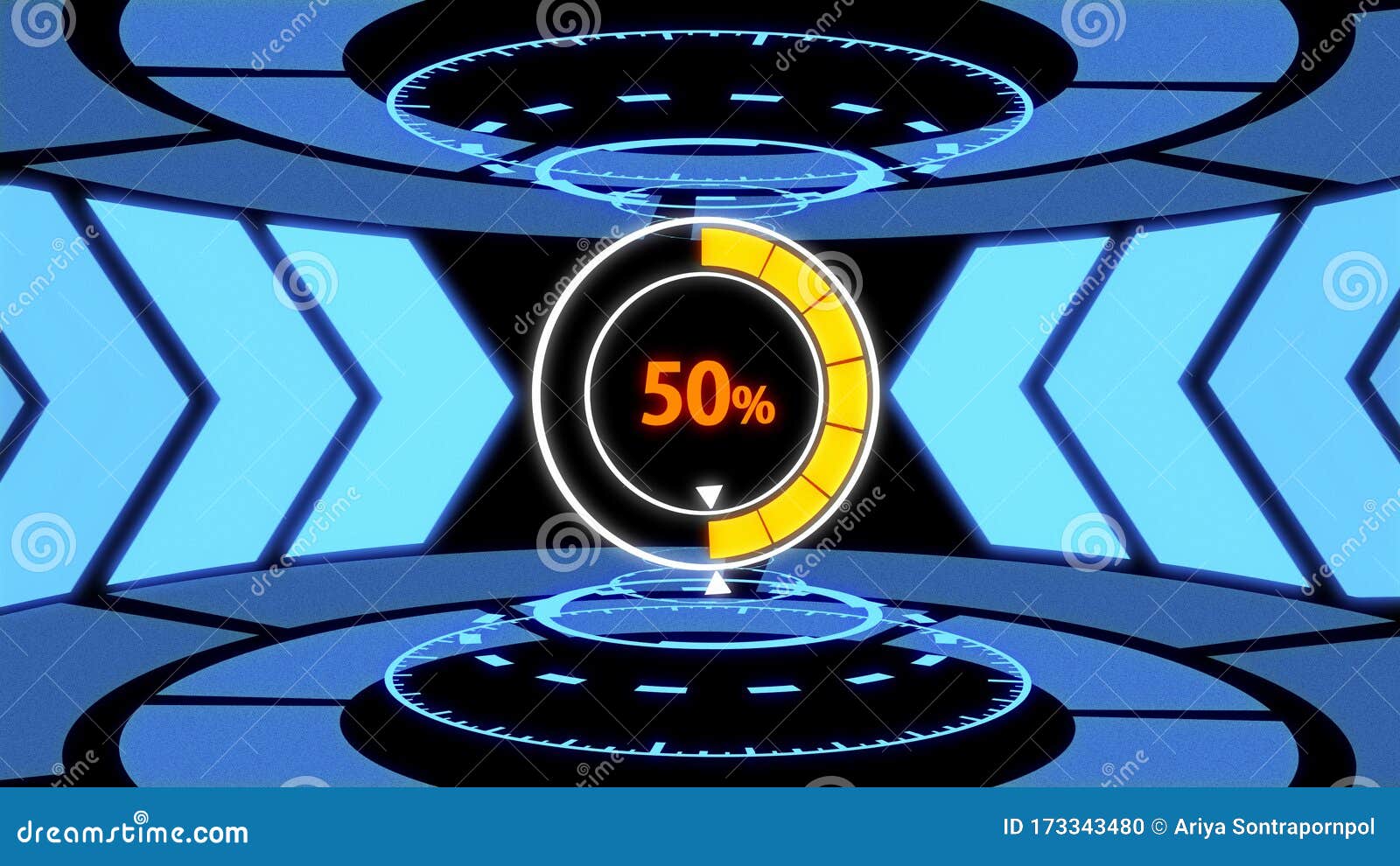 3D Loading Screen HUD in Technology Laboratory with Arrow Path Lights ...