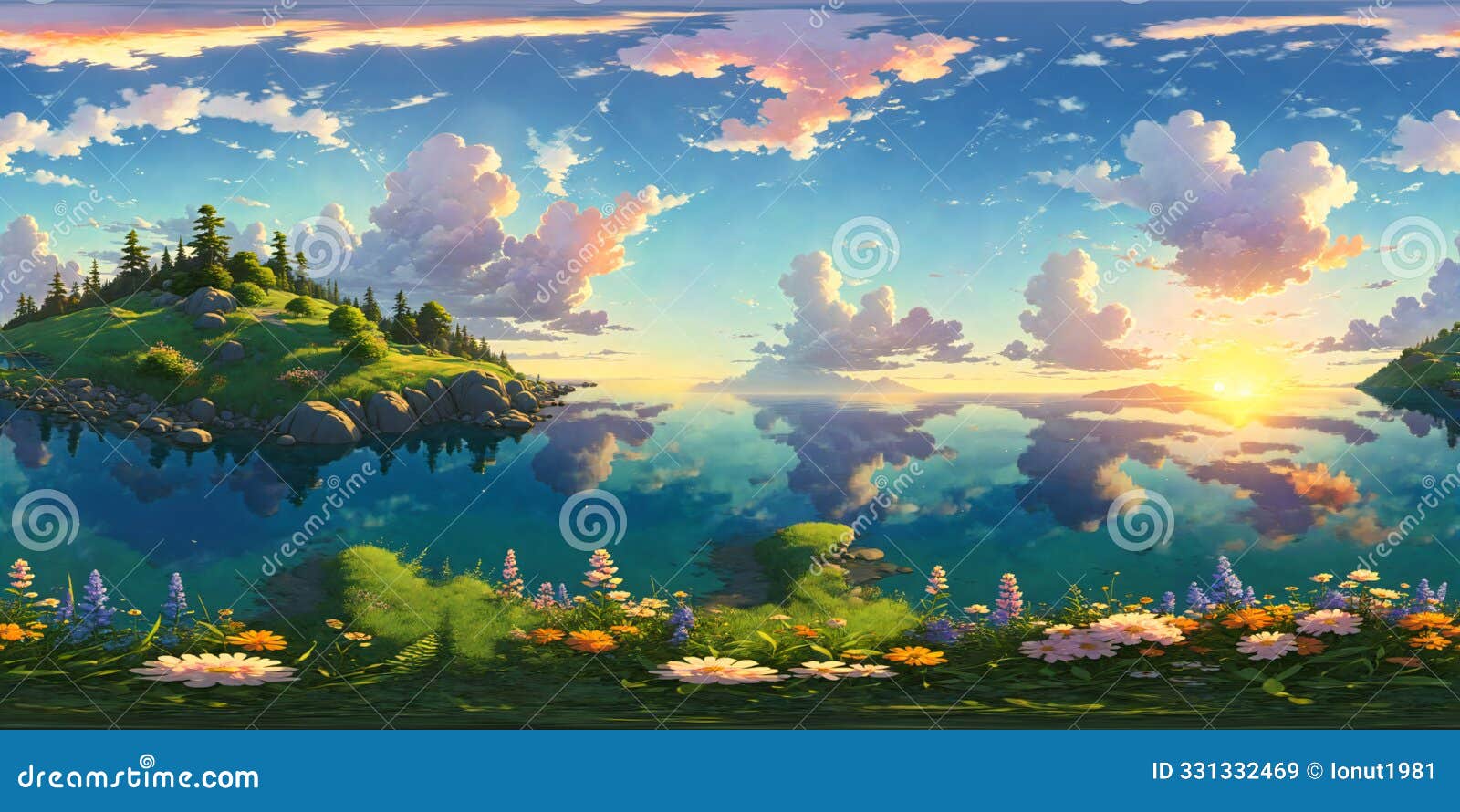 HDRI Stylized Landscape Equirectangular Panorama 45 Stock Image - Image ...