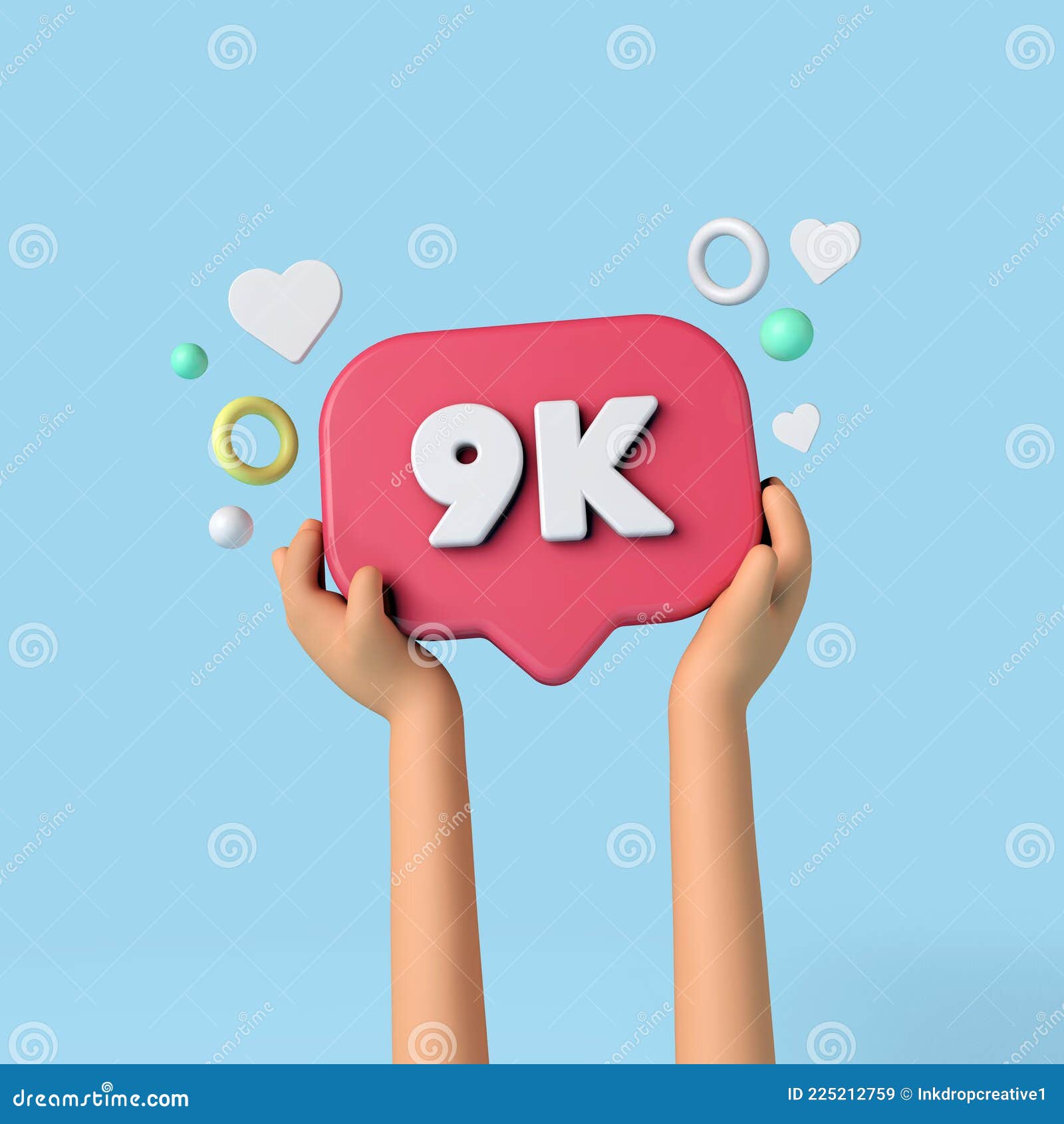 9k Social Media Subscribers Sign Held by an Influencer. 3D Rendering ...