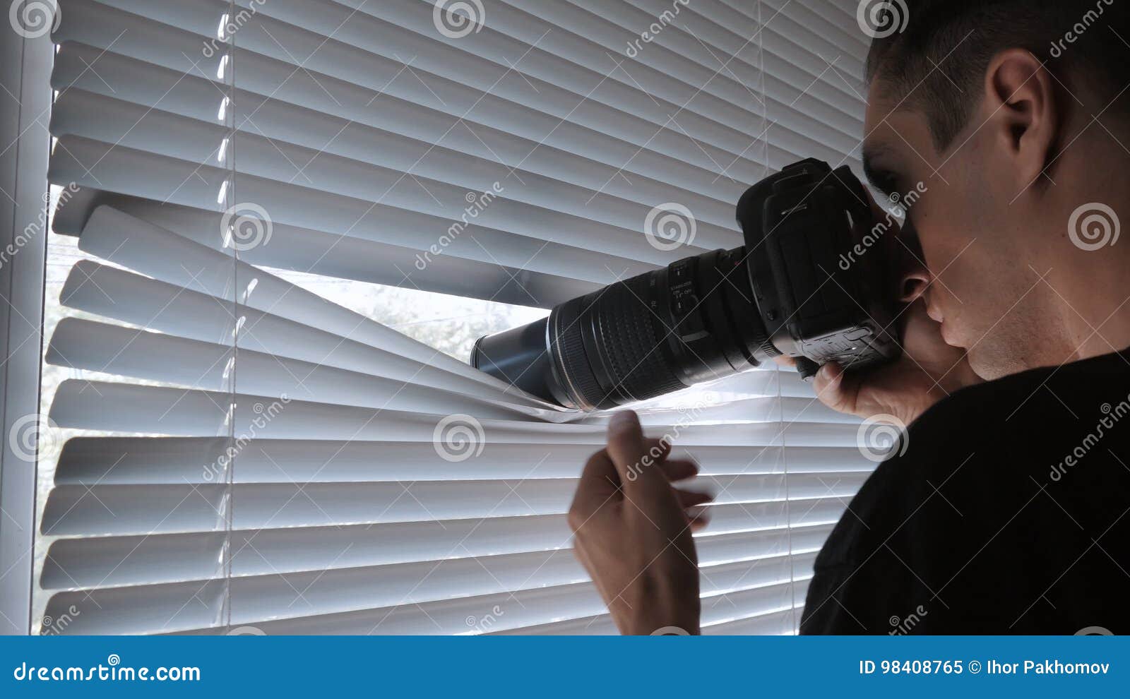 4K Spy, Paparazzi or Detective Shooting on Camera through the Window ...