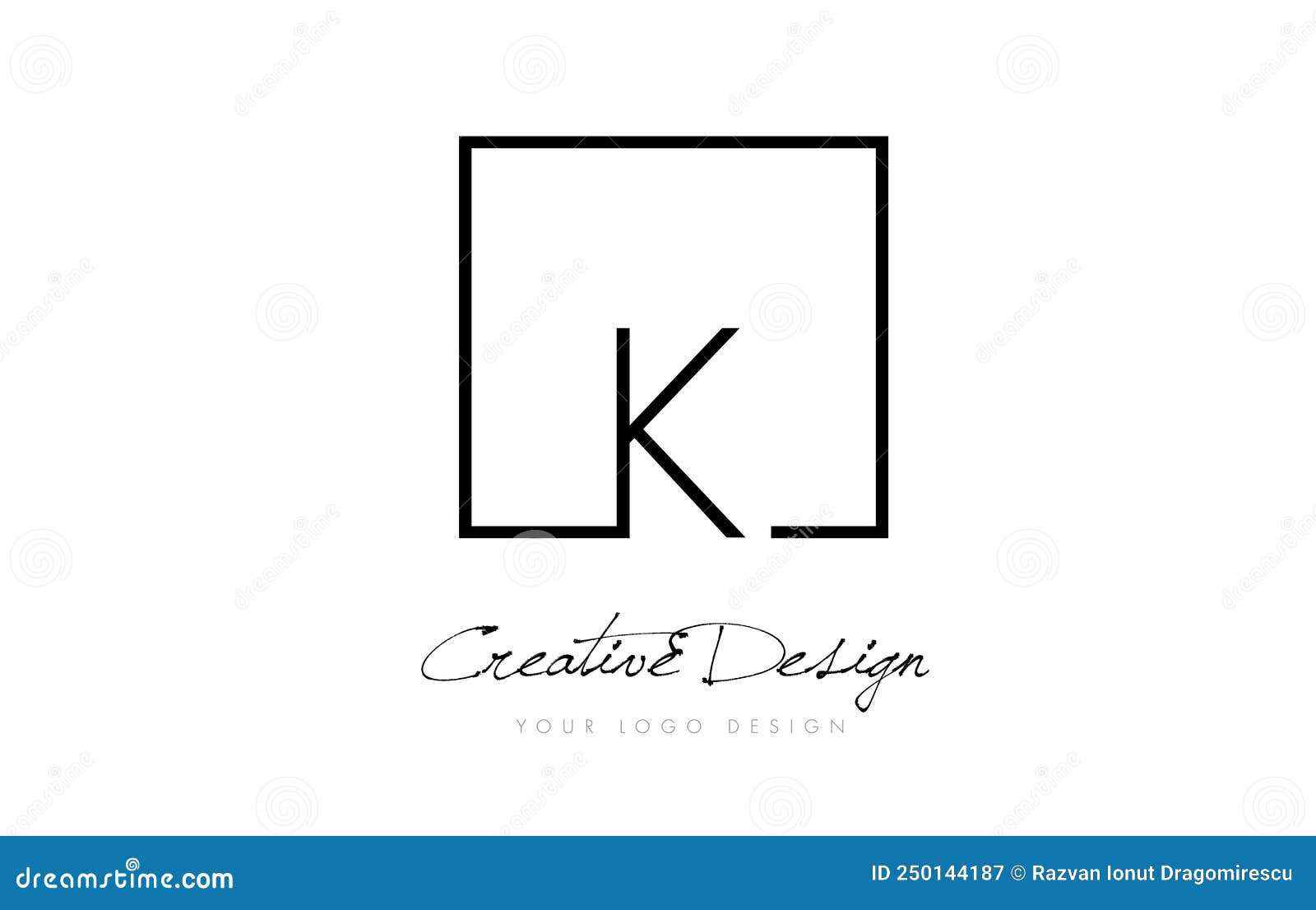 K Square Frame Letter Logo Design with Black and White Colors Stock ...