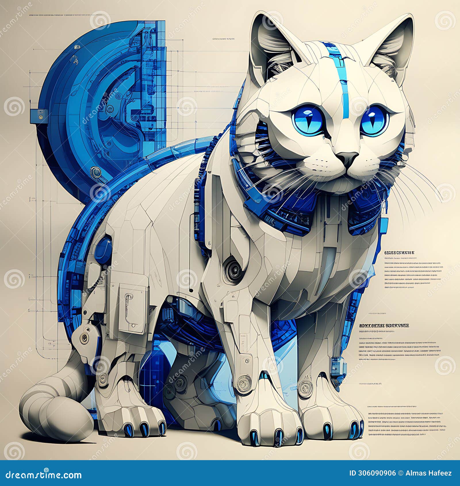 16K Technical Drawings of a Cybernetic Cat - Realistic Front and Side ...