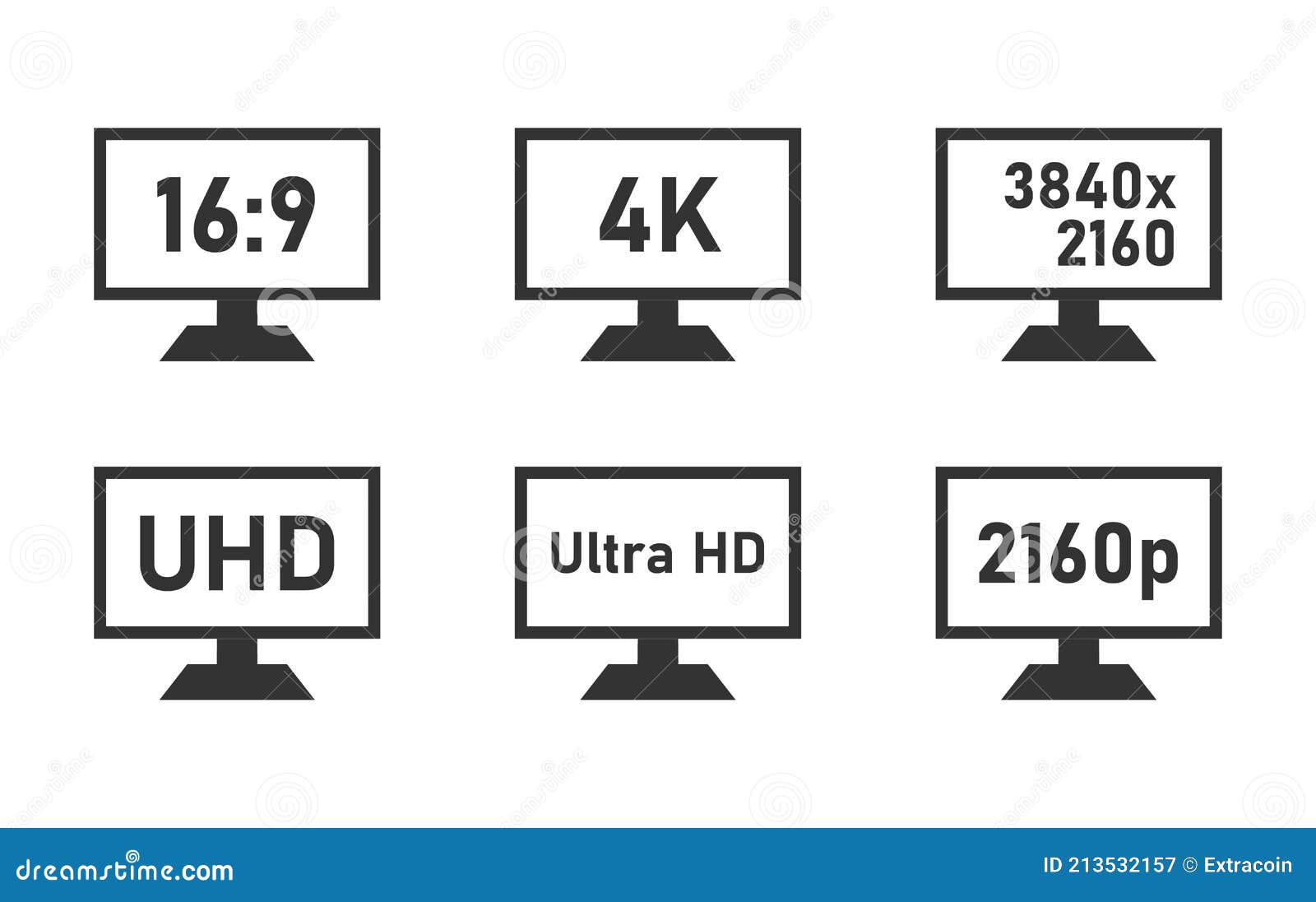 4k Ultra Hd Icons Set, UHD Display Specifications Stock Vector ...