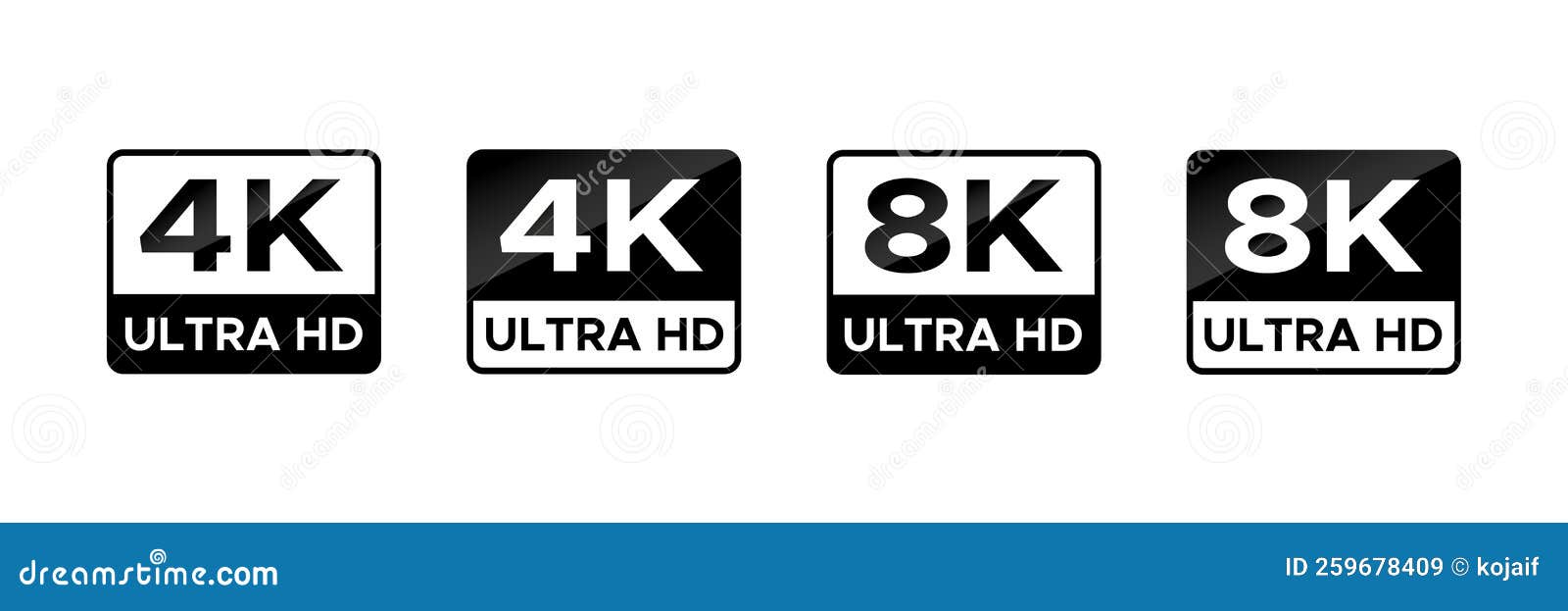 4K 8K Ultra HD Video Format Vector Icon Set. High Resolution Web Tv ...