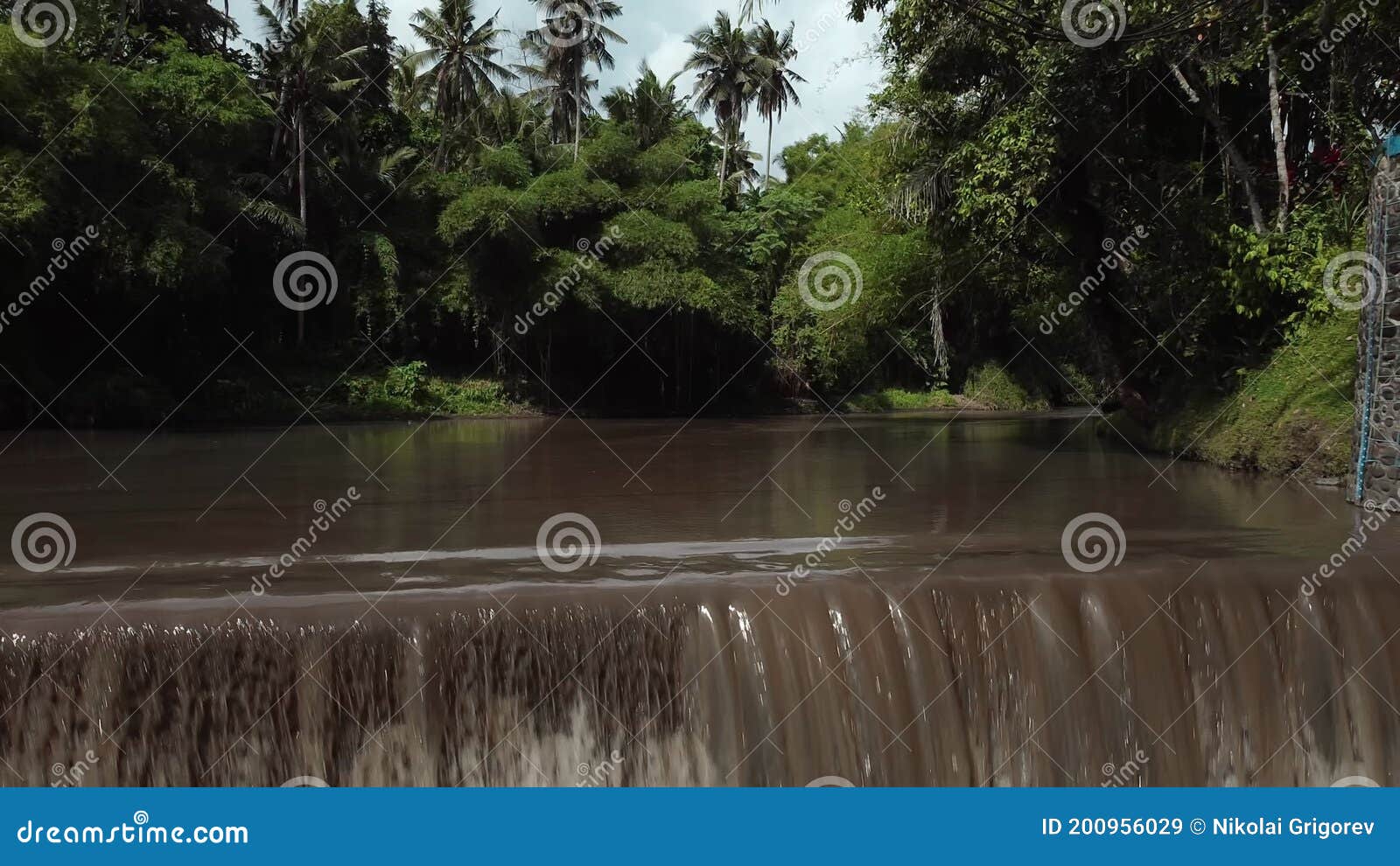 4k Video from Drone of an Old Water Dam for Water Supply of Rice Fields ...