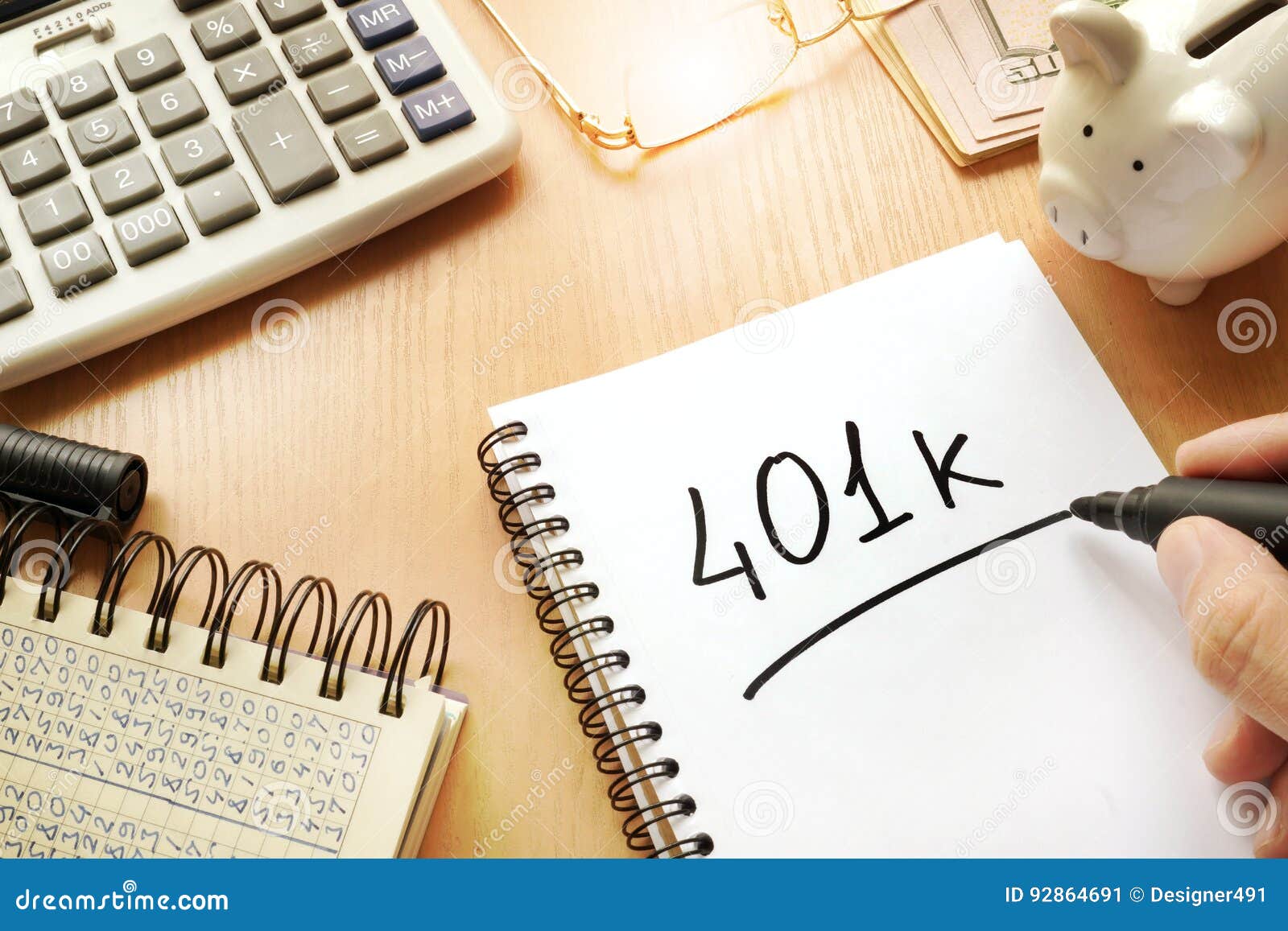 401k written in a note. stock image. Image of money, wealth - 92864691