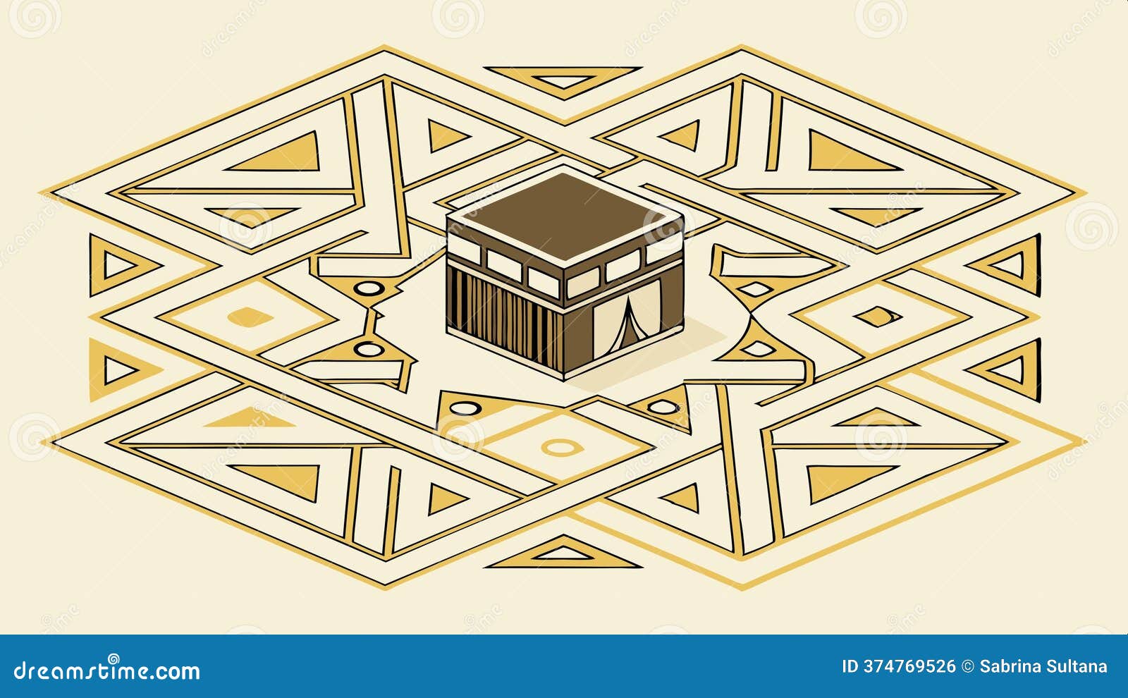 Abstract Kaaba Drawing. Vector Hajj And Umrah. Holy Kaabah Graphic ...