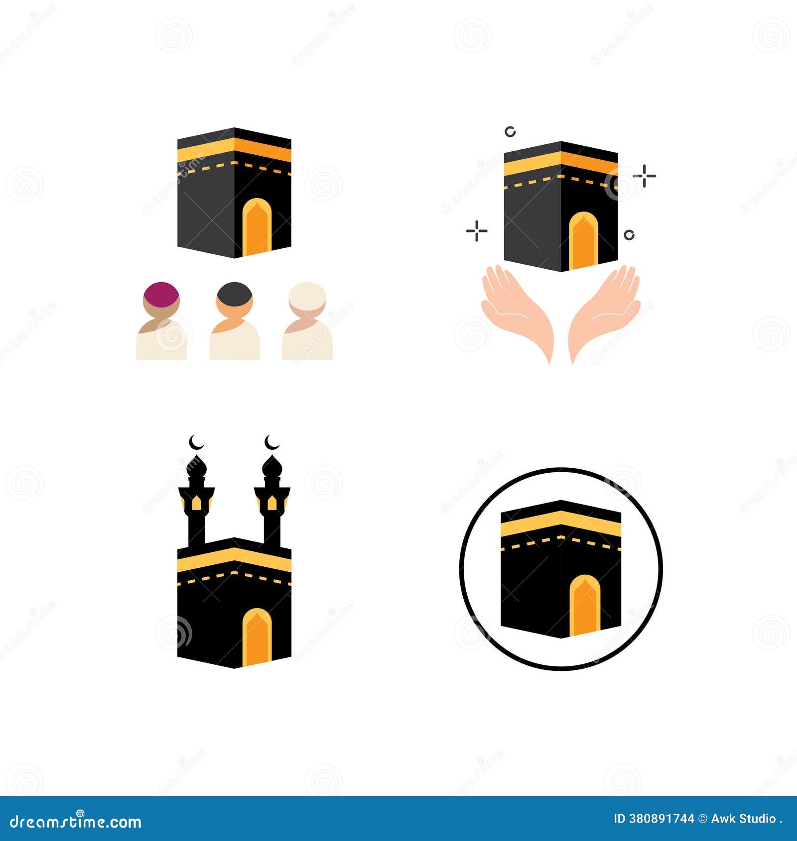 Map And Kaaba Icon, Pilgrimage Map, Hajj Location And Mecca Guide ...