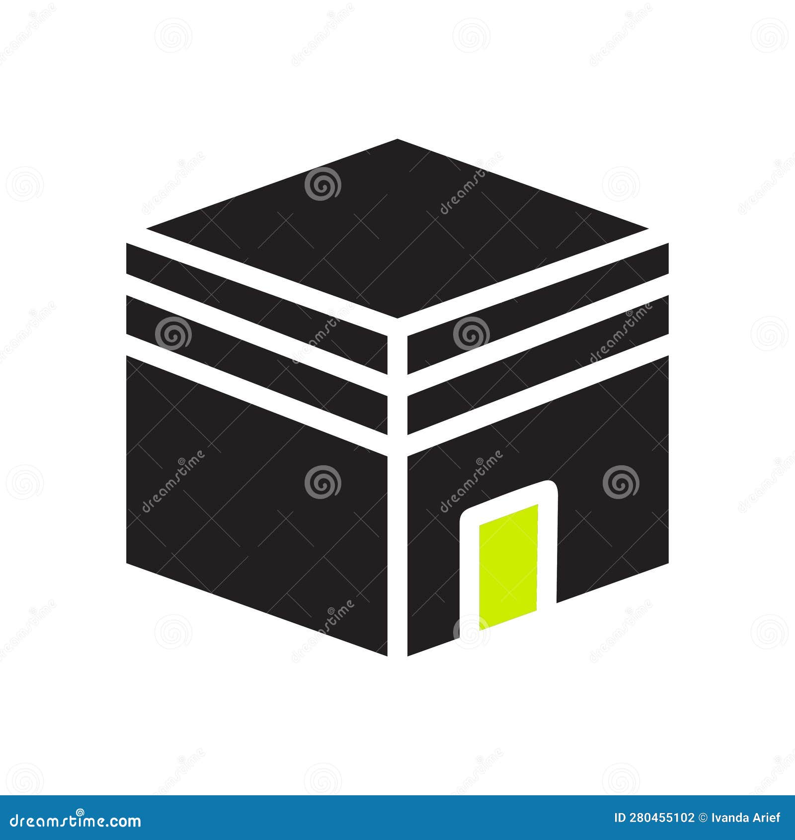 Kaaba With A Green Background And Arabic Calligraphy Writing. Vector ...