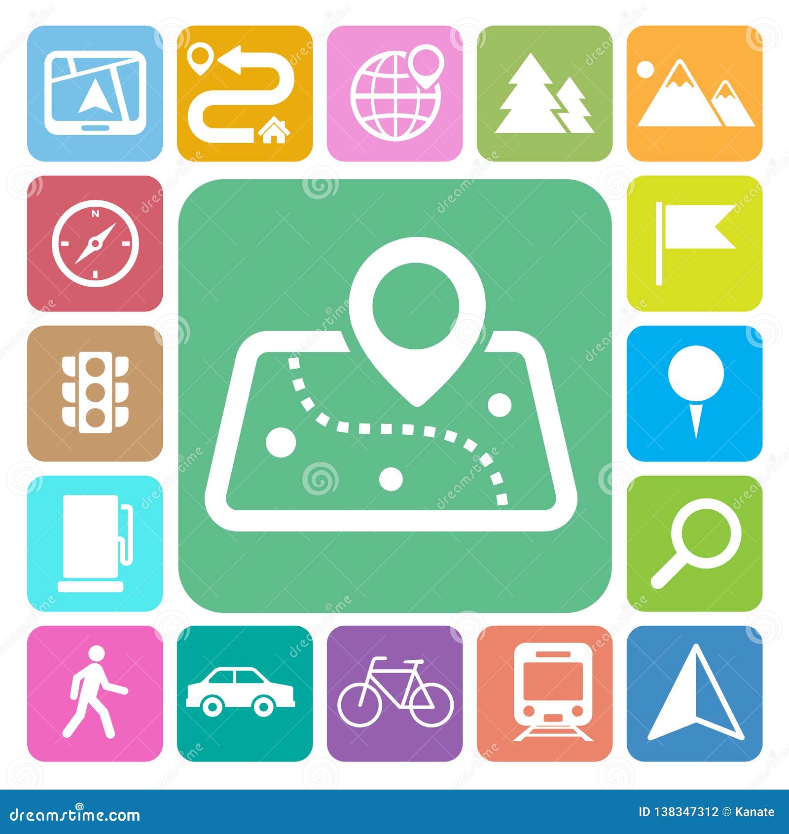 Kaart En Plaats Geplaatste Pictogrammen Vector Illustratie ...