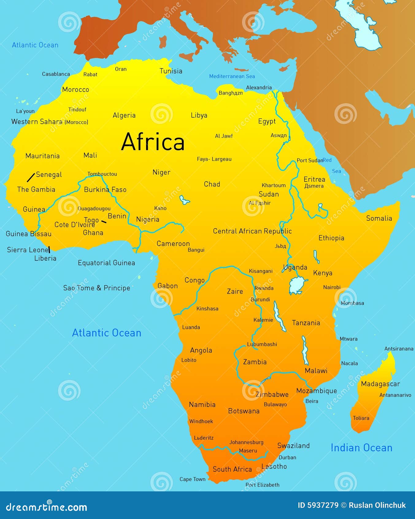 Kaart Van Afrika Royalty-vrije Stock Afbeeldingen - Afbeelding: 5937279