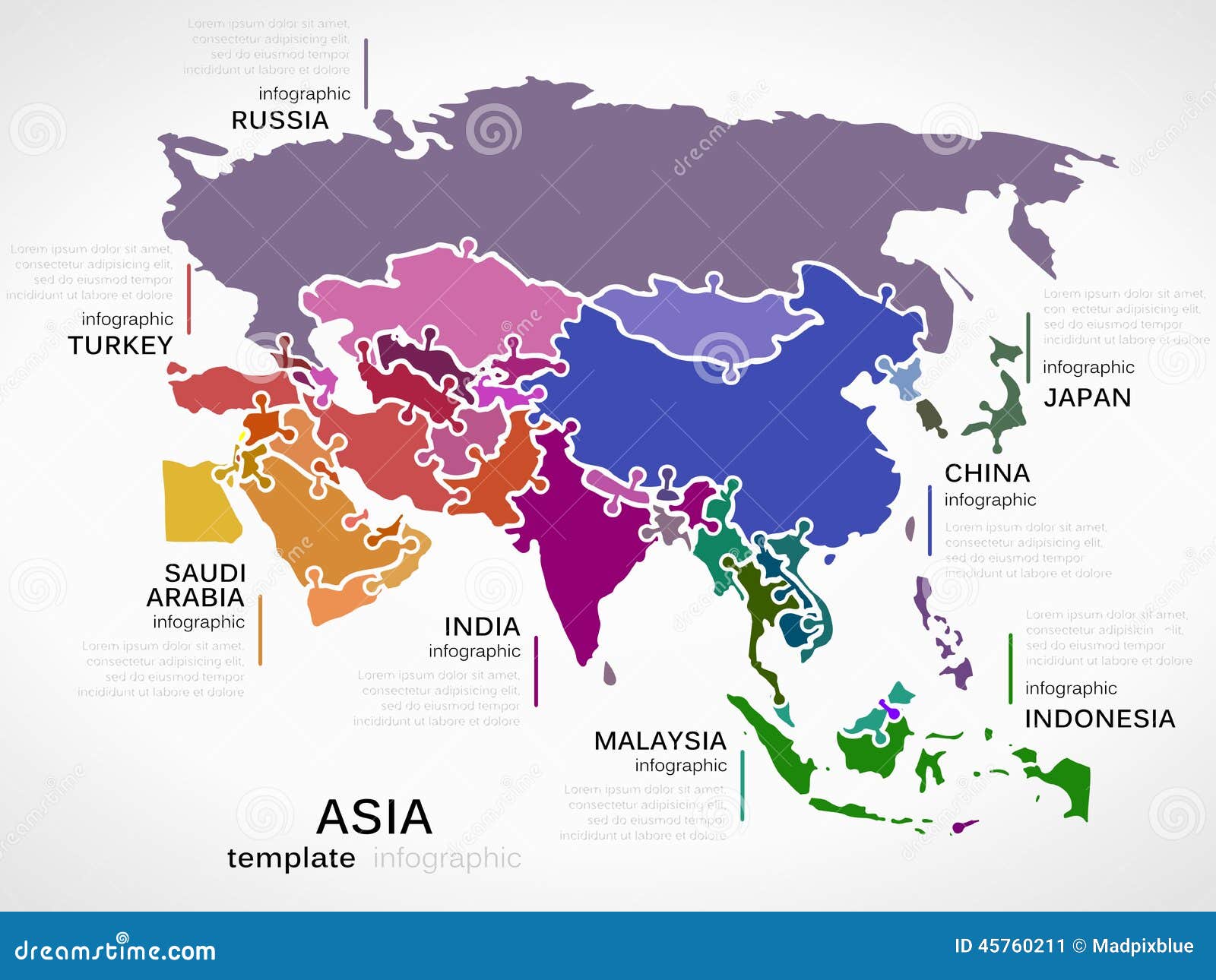 Kaart van Azië vector illustratie. Illustration of continent - 45760211