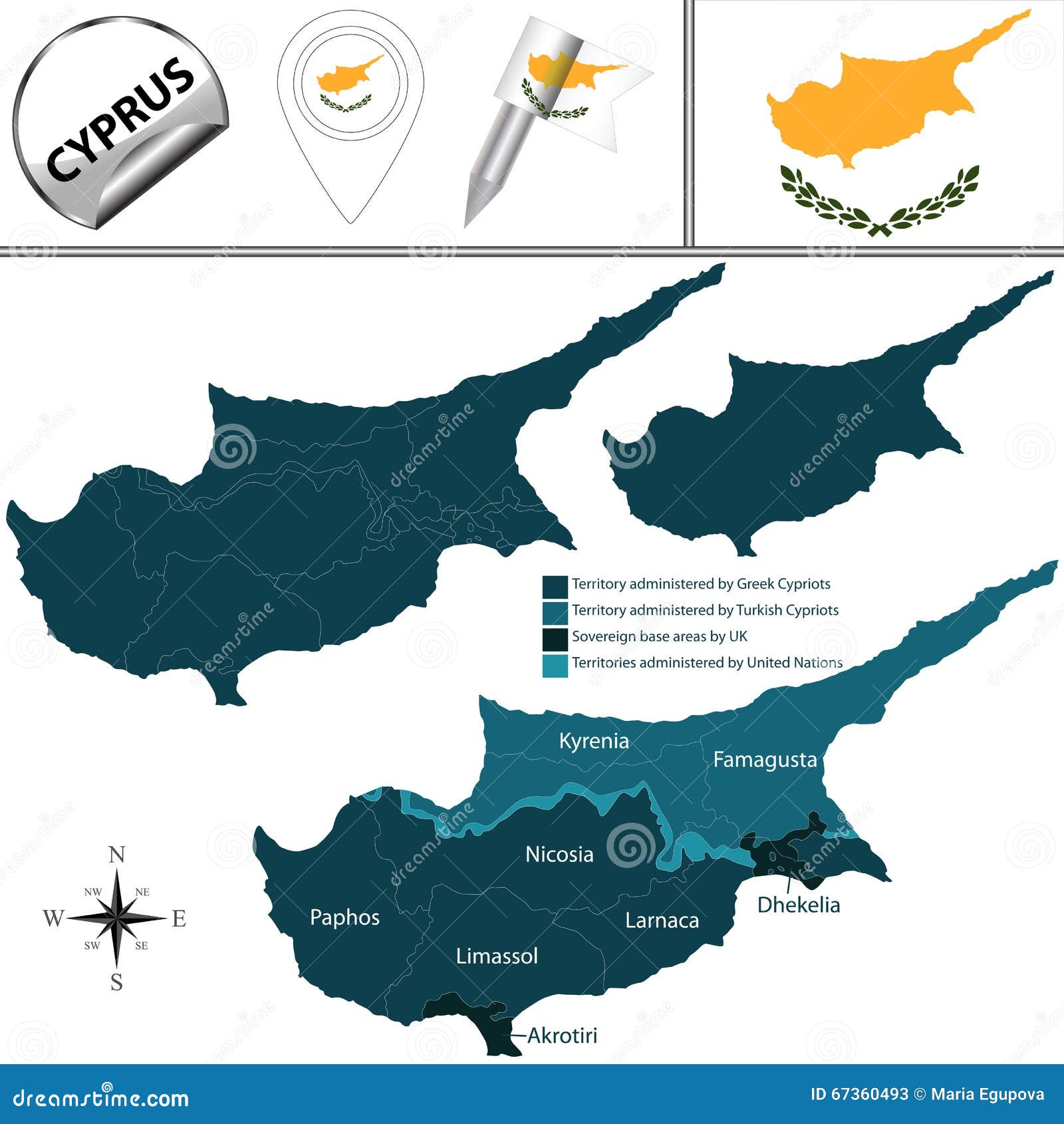 Kaart van Cyprus vector illustratie. Illustration of gebieden - 67360493