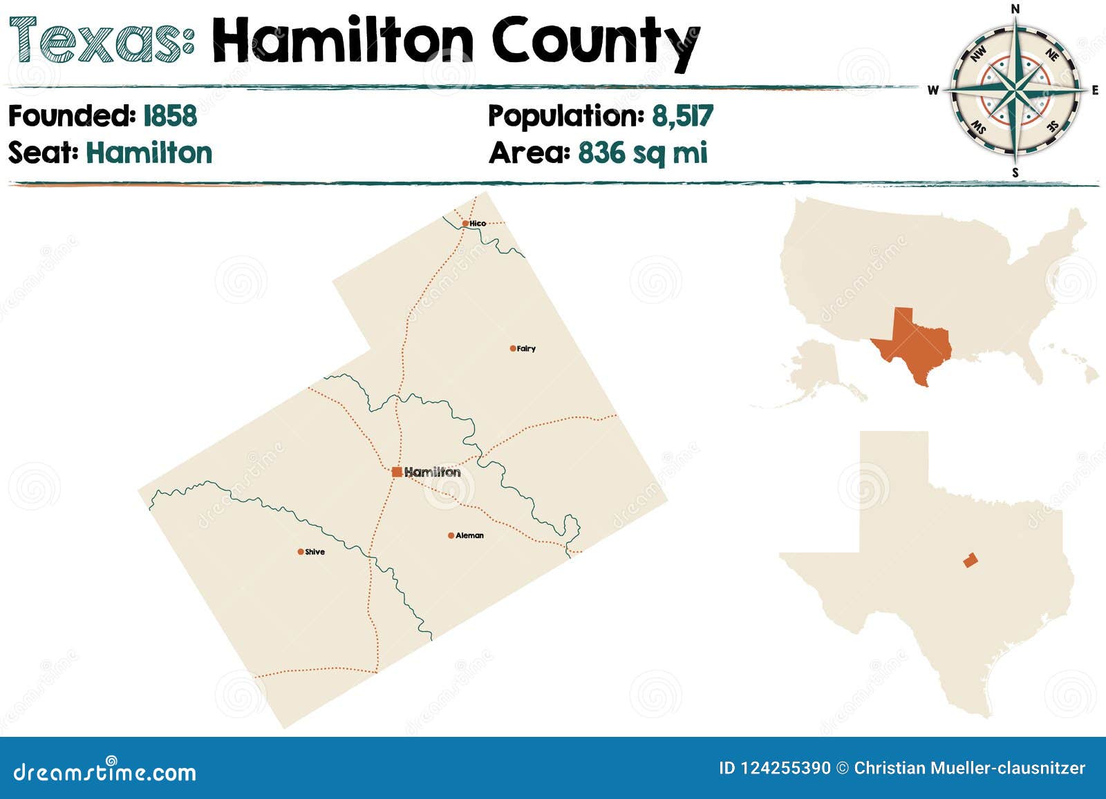 Kaart Van De Provincie Van Hamilton in Texas Vector Illustratie ...