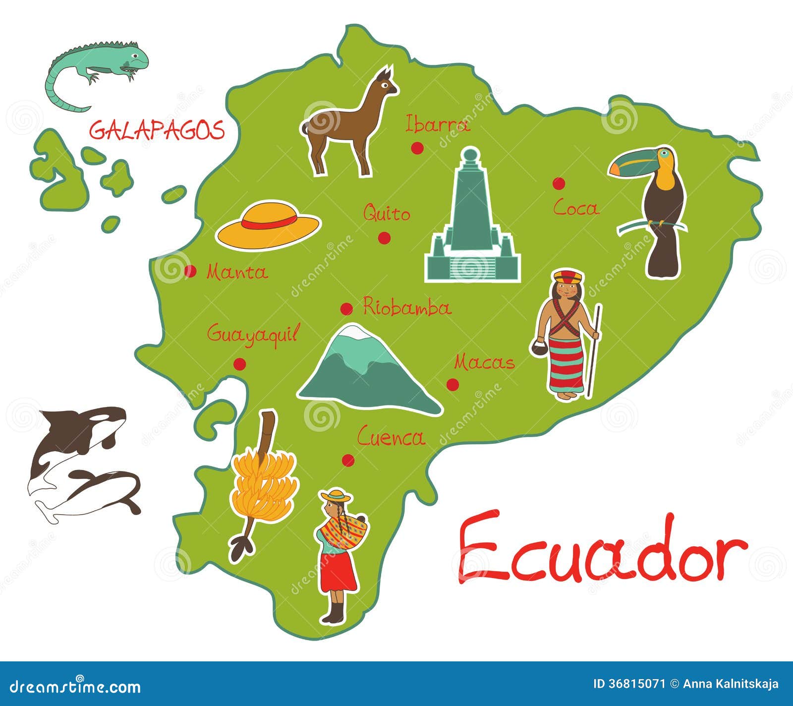 Kaart Van Ecuador Met Typische Eigenschappen Stock Illustratie ...