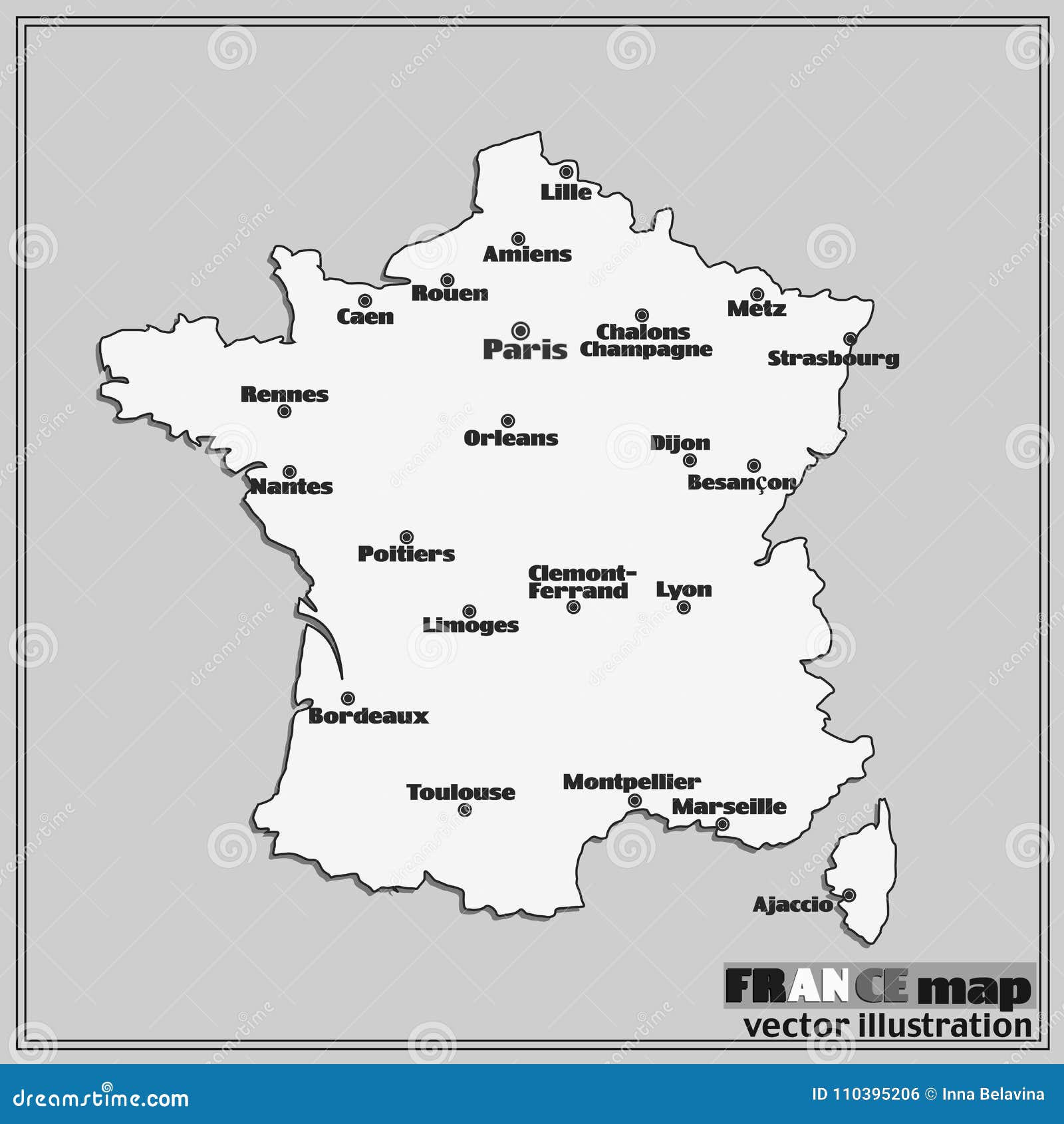 Kaart Van Frankrijk Met Grote Steden Vector Vector Illustratie ...